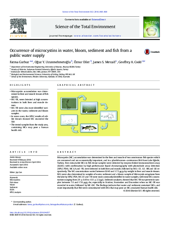 (PDF) Occurrence of microcystins in water, bloom, sediment and fish ...