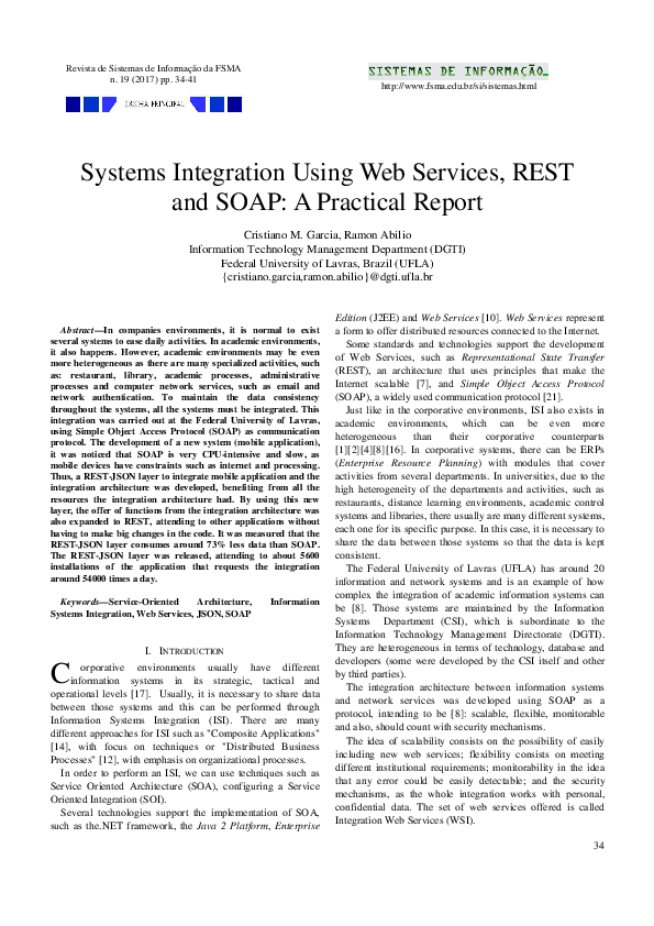 (PDF) Systems Integration Using Web Services, REST and SOAP: A ...