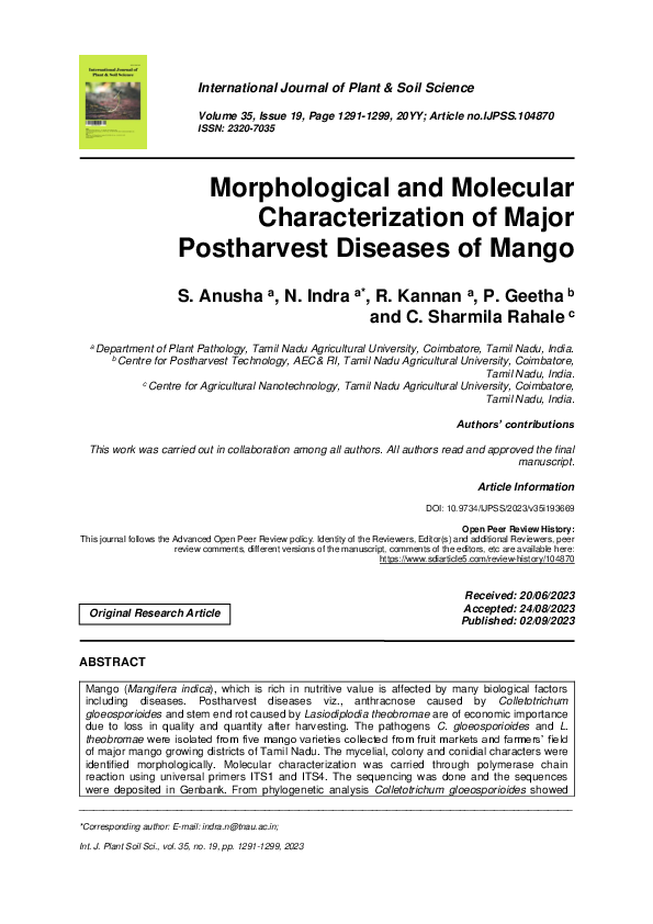 (PDF) Morphological and Molecular Characterization of Major Postharvest Diseases of Mango