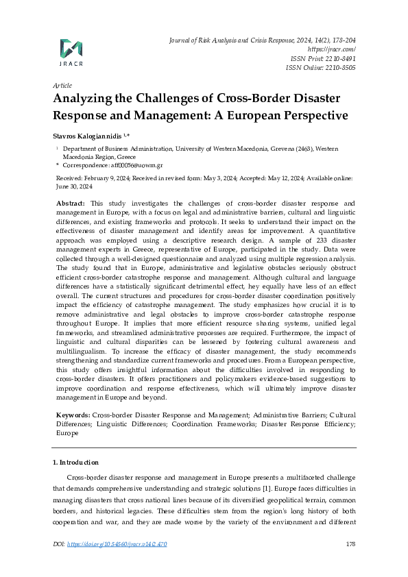 (PDF) Analyzing the Challenges of Cross-Border Disaster Response and ...