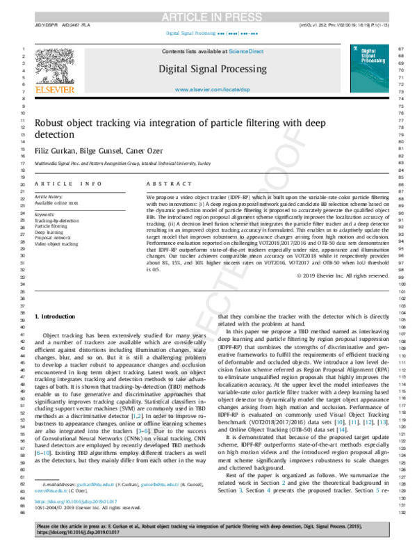 (PDF) Robust object tracking via integration of particle filtering with deep detection