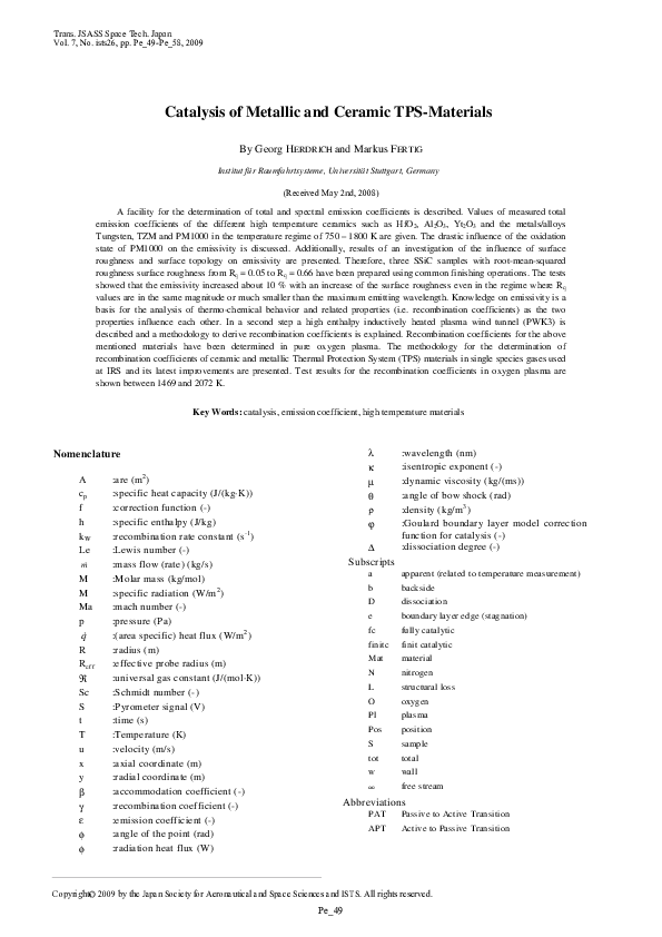 (PDF) Catalysis of Metallic and Ceramic TPS-Materials