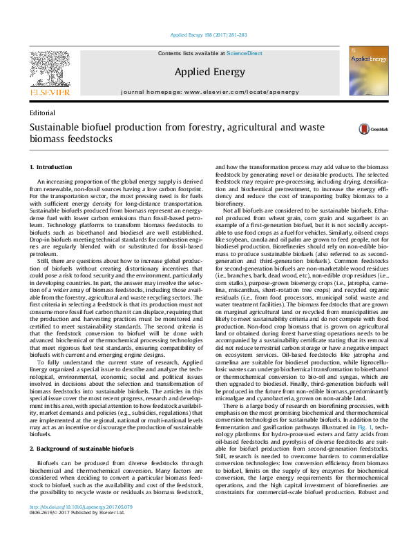 (PDF) Sustainable biofuel production from forestry, agricultural and ...