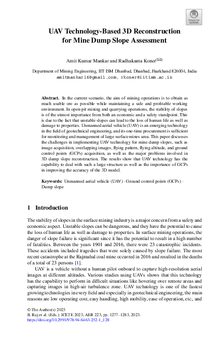 (PDF) UAV Technology-Based 3D Reconstruction for Mine Dump Slope Assessment