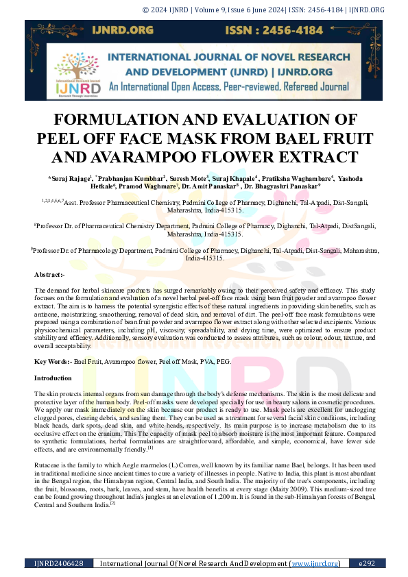 (PDF) FORMULATION AND EVALUATION OF PEEL OFF FACE MASK FROM BAEL FRUIT ...