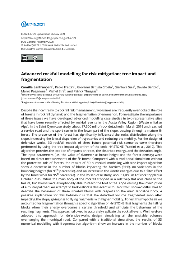 (PDF) Advanced rockfall modelling for risk mitigation: tree impact and fragmentation