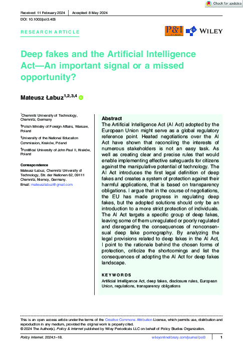 (PDF) Deep fakes and the Artificial Intelligence Act-An important ...
