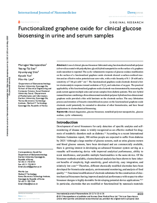 (PDF) Functionalized graphene oxide for clinical glucose biosensing in ...