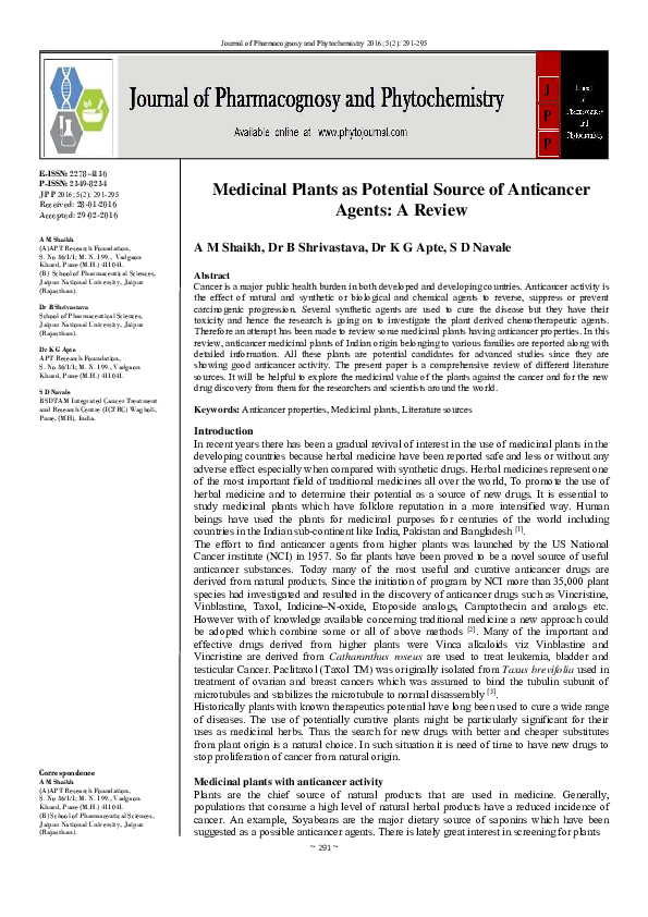(PDF) Medicinal Plants as Potential Source of Anticancer Agents: A Review