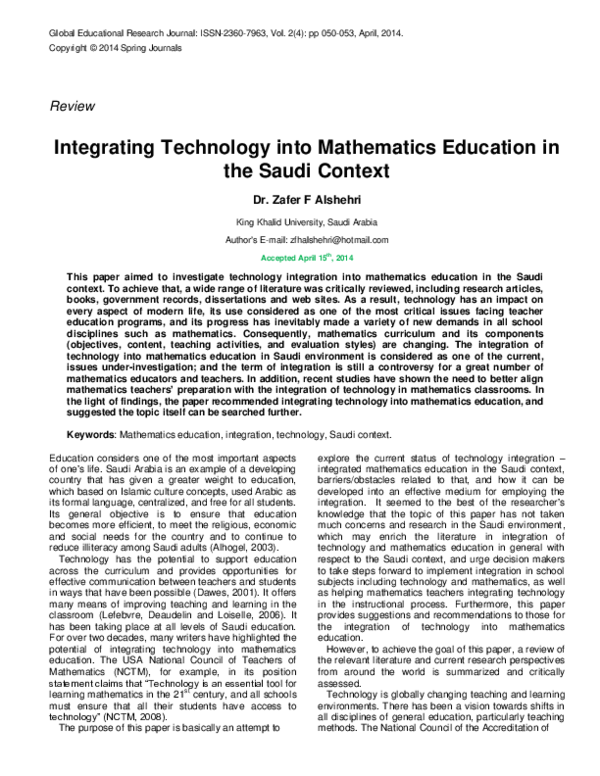 (PDF) Integrating Technology into Mathematics Education: Theoretical Perspectives