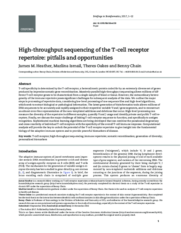 (PDF) High-throughput sequencing of the T-cell receptor repertoire: pitfalls and opportunities