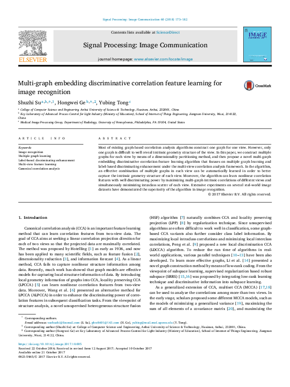 (PDF) Multi-graph embedding discriminative correlation feature learning for image recognition