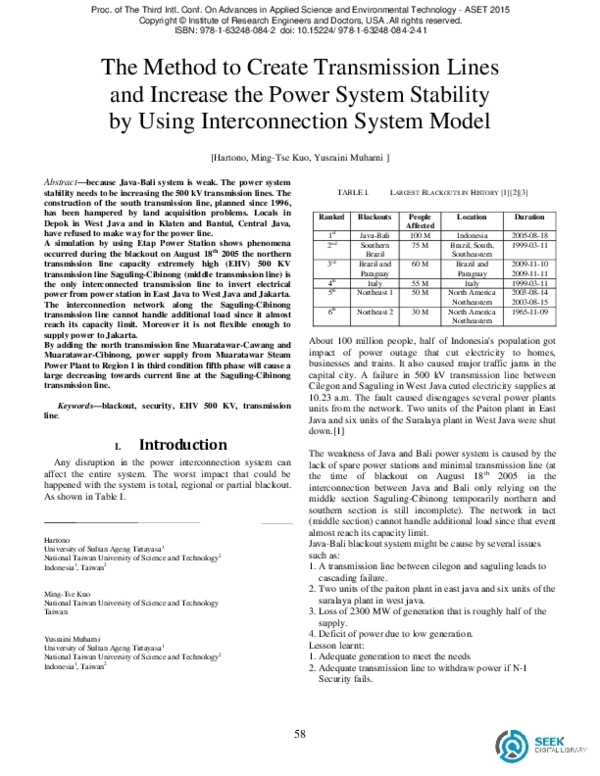 (PDF) The Method To Create Transmission Lines And Increase The Power System Stability By Using ...