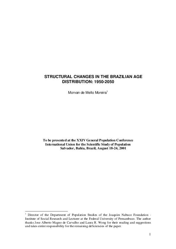(PDF) Structural Changes in the Brazilian Age Distribution: 1950-2050