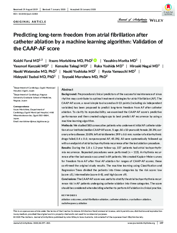 (PDF) Predicting long‐term freedom from atrial fibrillation after catheter ablation by a machine ...