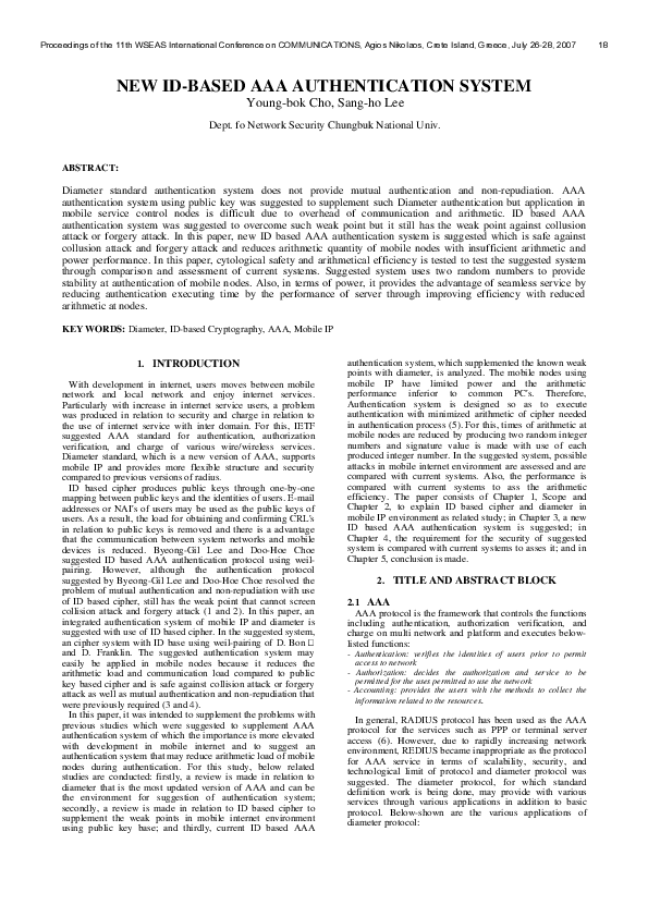 (PDF) New ID-based AAA authentication system