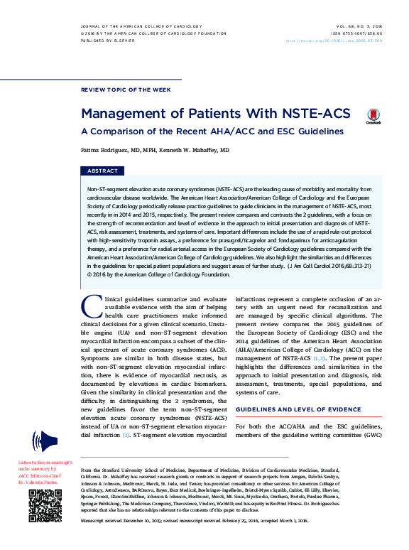 (PDF) Management of Patients With NSTE-ACS: A Comparison of the Recent ...
