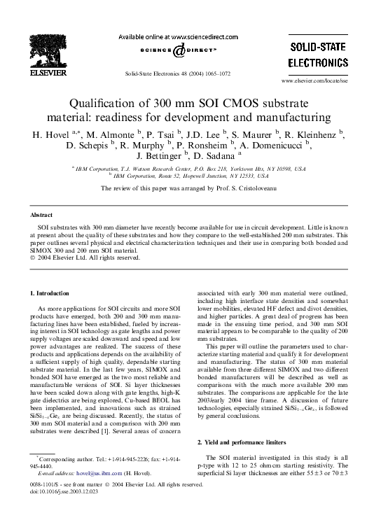 (PDF) Qualification of 300 mm SOI CMOS substrate material: readiness ...