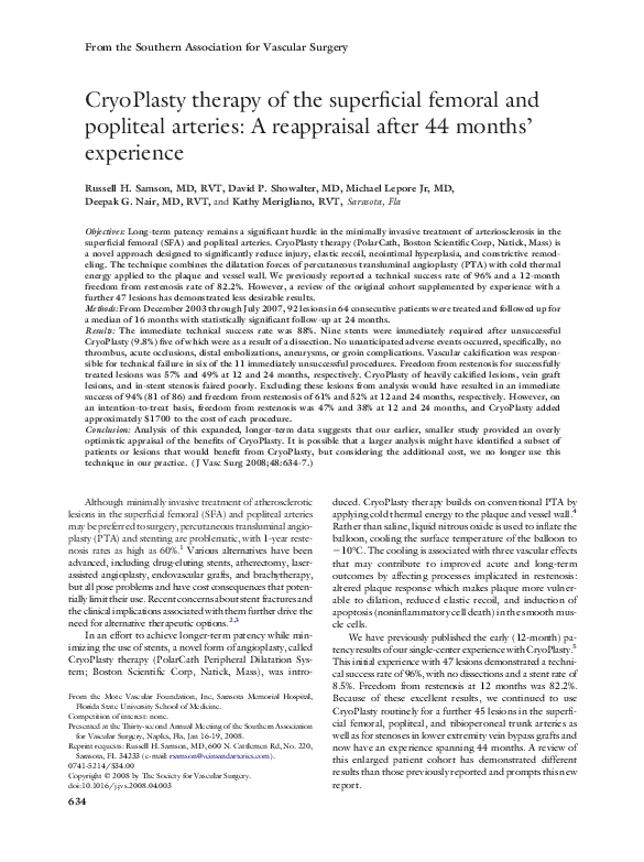 (PDF) CryoPlasty therapy of the superficial femoral and popliteal ...