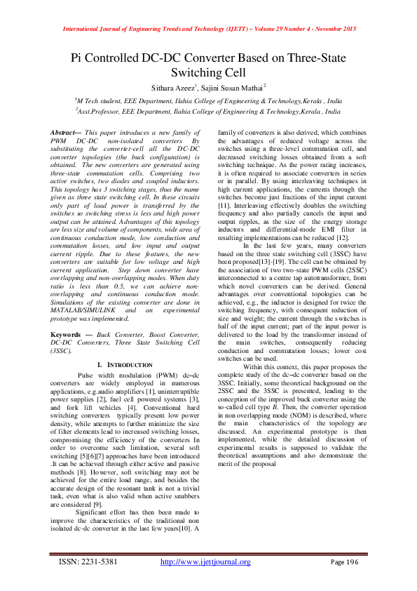 (PDF) Pi Controlled DC-DC Converter Based on Three-State Switching Cell