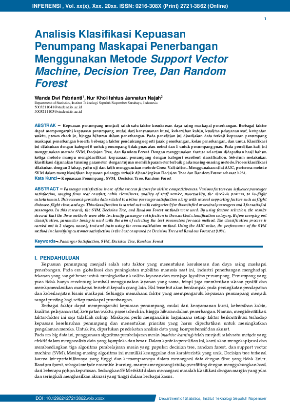 (PDF) Analisis Klasifikasi Kepuasan Penumpang Maskapai Penerbangan Menggunakan Metode Support ...