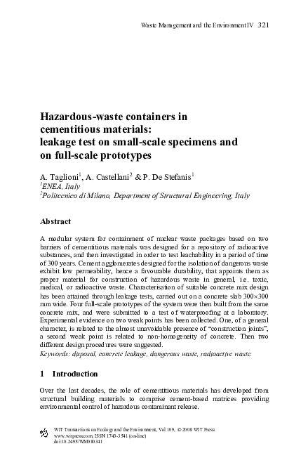 (PDF) Hazardous-waste containers in cementitious materials: leakage ...