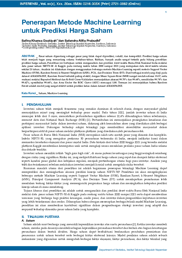 (PDF) Penerapan Metode Machine Learning untuk Prediksi Harga Saham