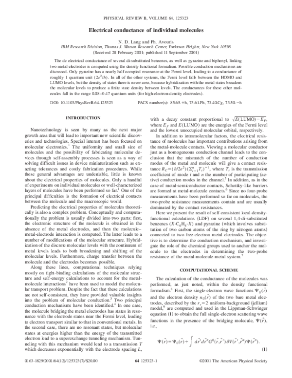 (PDF) Electrical conductance of individual molecules