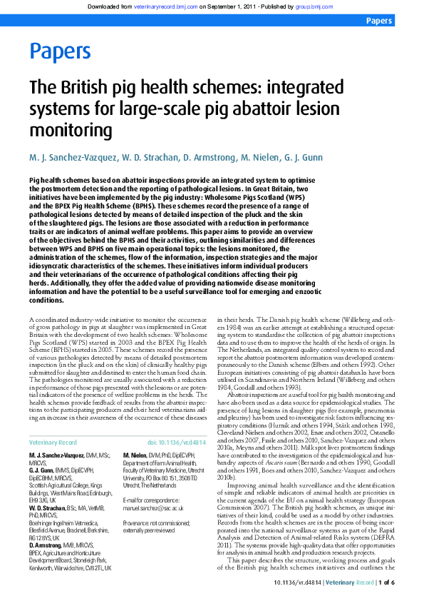 (PDF) The British pig health schemes: integrated systems for large ...