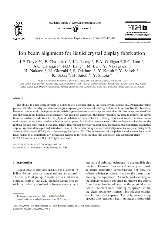 (PDF) Ion beam alignment for liquid crystal display fabrication