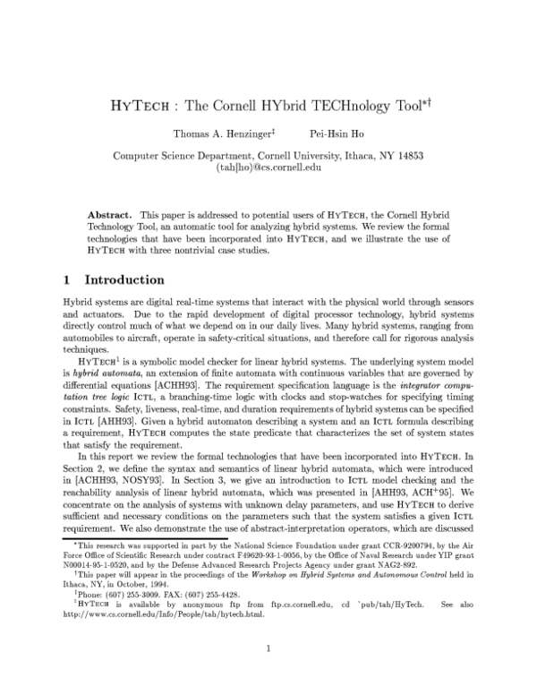 (PDF) HyTech: The Cornell Hybrid Technology Tool | Pei-Hsin Ho - Academia.edu