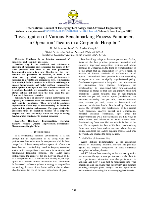 (PDF) Investigation of Various Benchmarking Process Parameters in ...