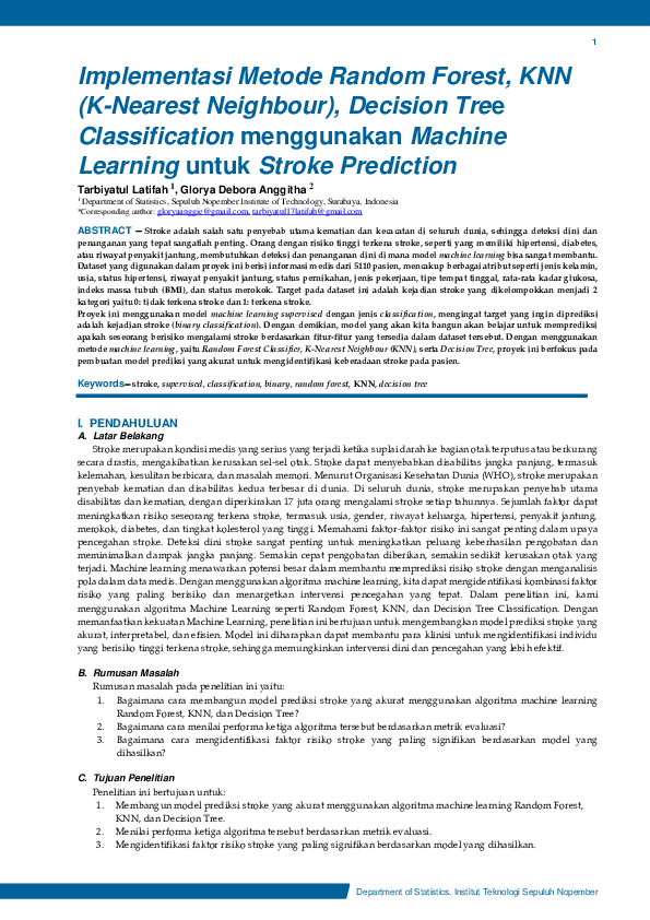 (PDF) Implementasi Metode Random Forest, KNN (K-Nearest Neighbour), Decision Tree Classification ...