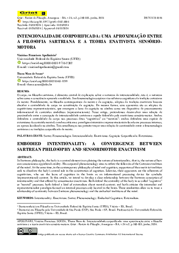 (PDF) INTENCIONALIDADE CORPORIFICADA: UMA APROXIMAÇÃO ENTRE A FILOSOFIA ...