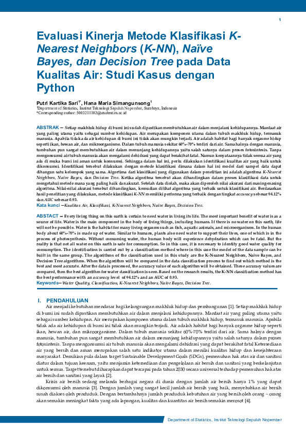 (PDF) Evaluasi Kinerja Metode Klasifikasi K-Nearest Neighbors (K-NN), Naïve Bayes, dan Decision ...