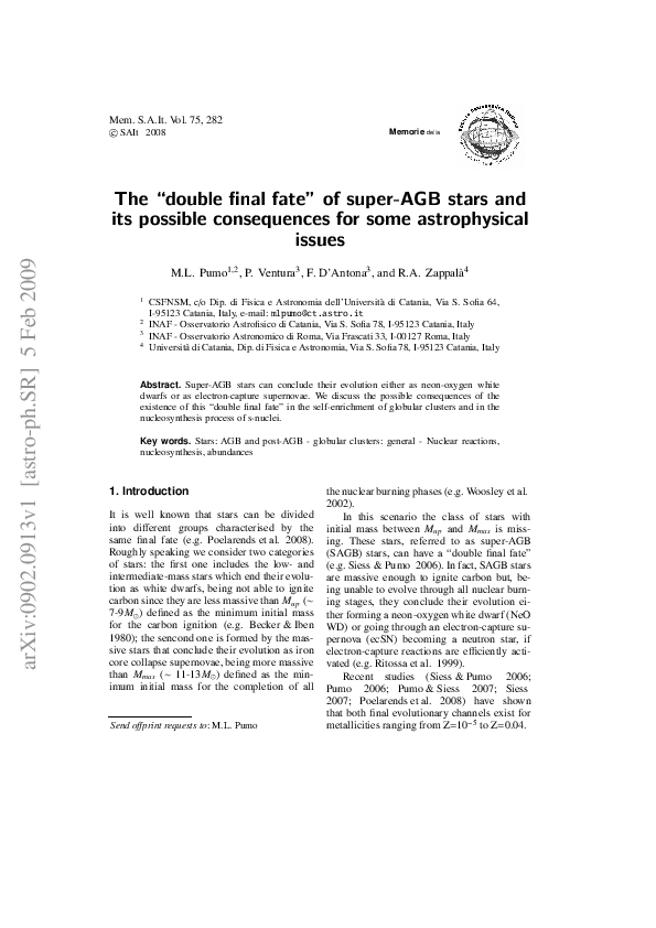 (PDF) The "double final fate" of super-AGB stars and its possible ...