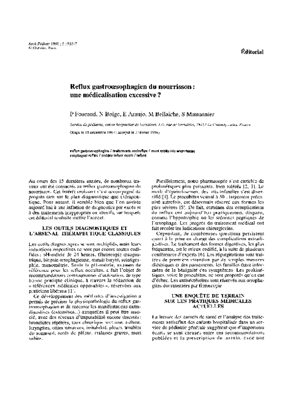 (PDF) Reflux gastroœsophagien du nourrisson: une médicalisation excessive?
