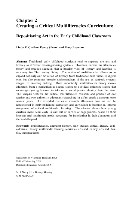 (PDF) Creating a Critical Multiliteracies Curriculum: Repositioning Art ...