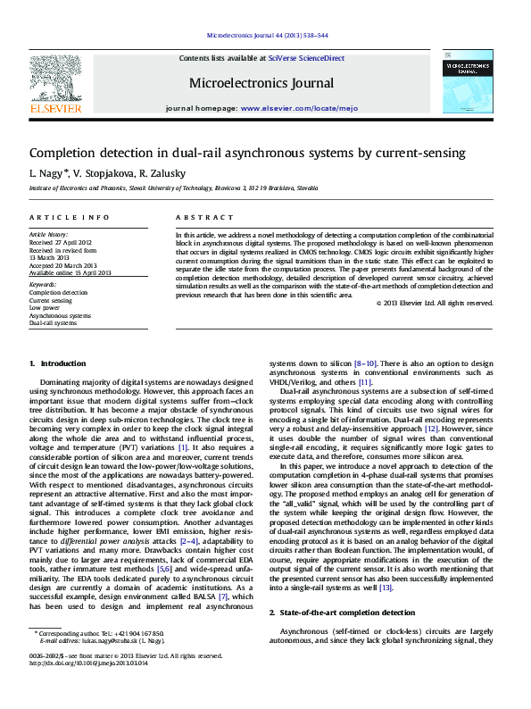 (PDF) Completion detection in dual-rail asynchronous systems by current-sensing