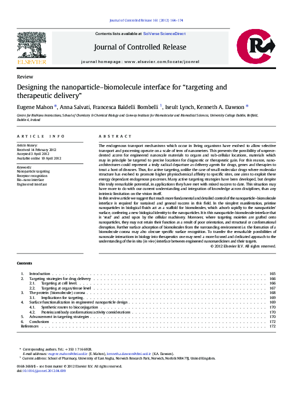 (PDF) Designing the nanoparticle–biomolecule interface for “targeting ...