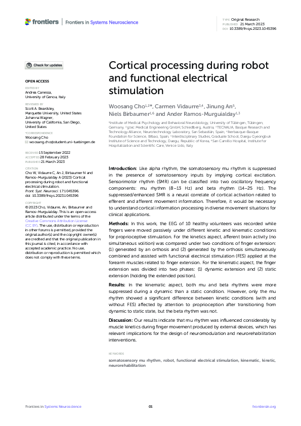 (PDF) Cortical processing during robot and functional electrical ...
