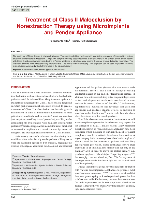 (PDF) Treatment of Class II Malocclusion by Nonextraction Therapy using ...
