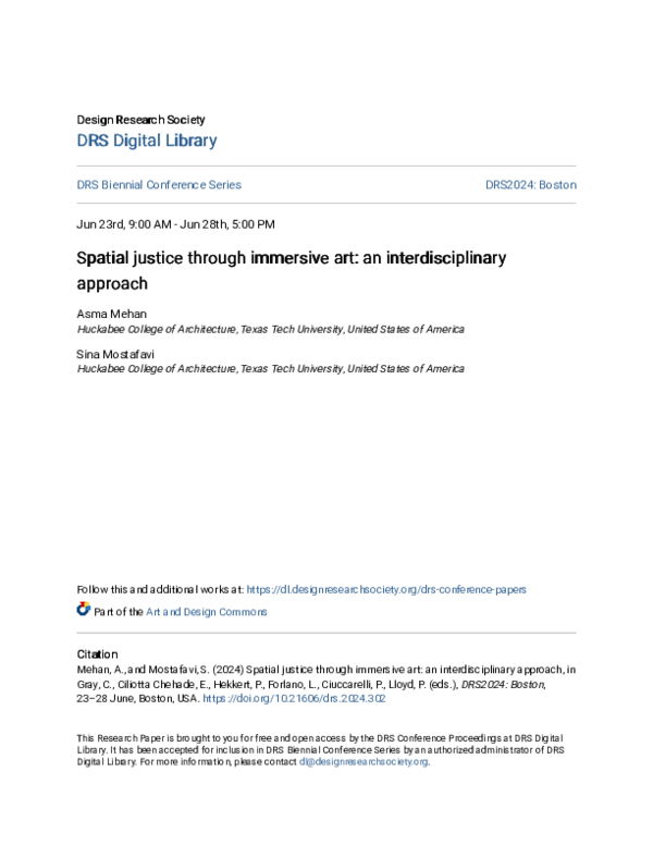 (PDF) Spatial justice through immersive art: an interdisciplinary approach