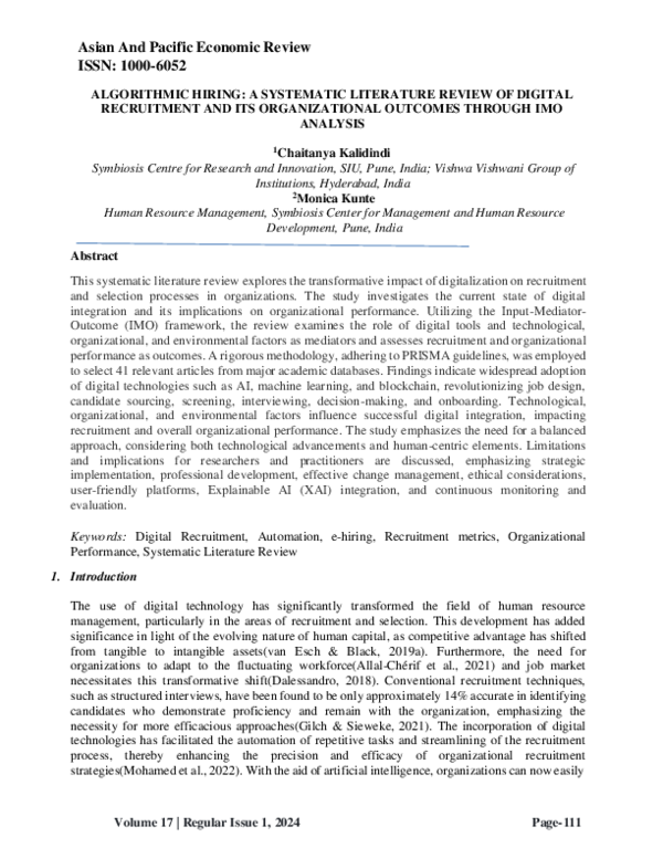 (PDF) ALGORITHMIC HIRING: A SYSTEMATIC LITERATURE REVIEW OF DIGITAL RECRUITMENT AND ITS ...