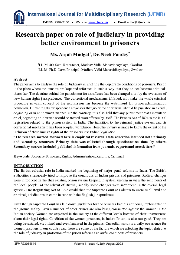 (PDF) Research Paper on Role of Judiciary in Providing Better ...