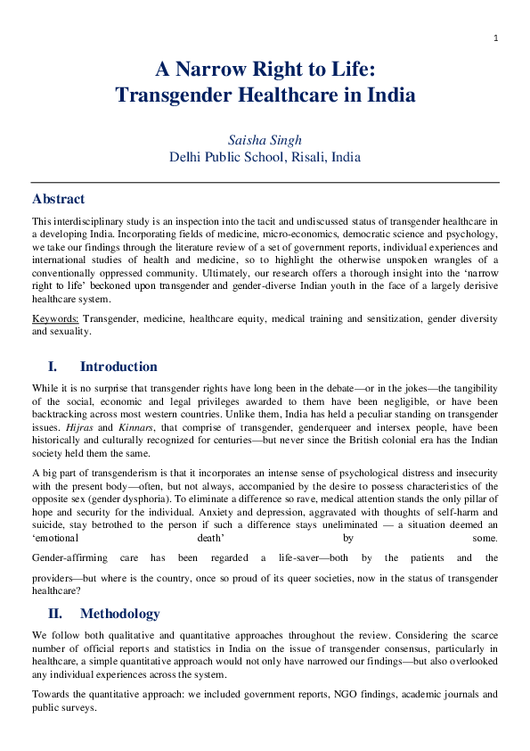 (PDF) A Narrow Right to Life: Transgender Healthcare in India