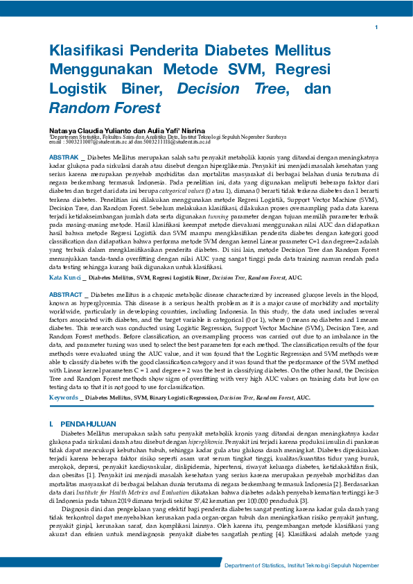 (PDF) Klasifikasi Penderita Diabetes Mellitus Menggunakan Metode SVM ...