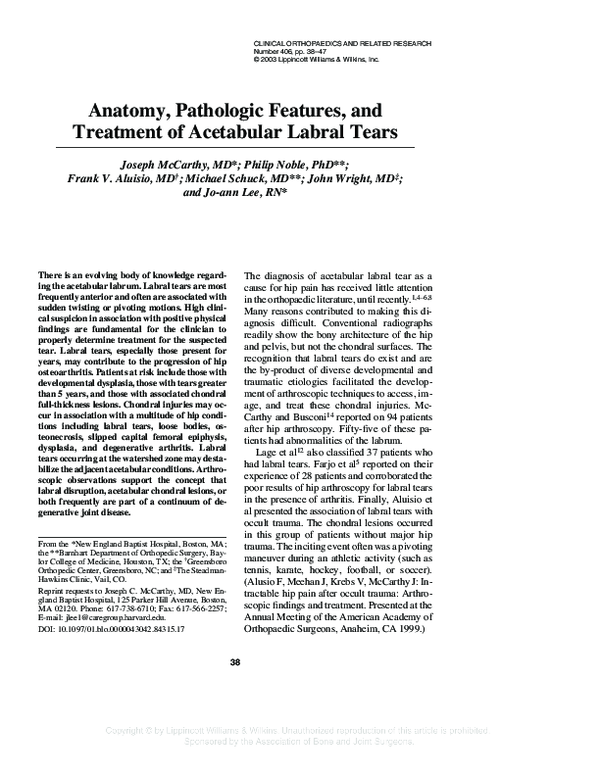 (PDF) Anatomy, Pathologic Features, and Treatment of Acetabular Labral ...
