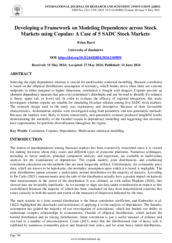 (PDF) DEVELOPING A FRAMEWORK ON MODELING DEPENDENCE ACROSS STOCK ...