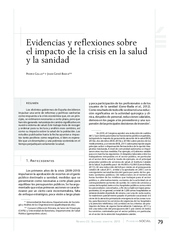 (PDF) Evidencias y reflexiones sobre el impacto de la crisis en la ...